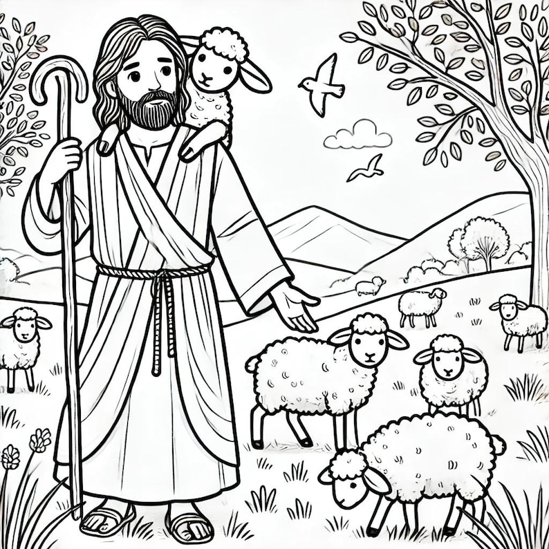 Jesus the Good Shepherd - Kids Bible Coloring Page - Christian Kids ...