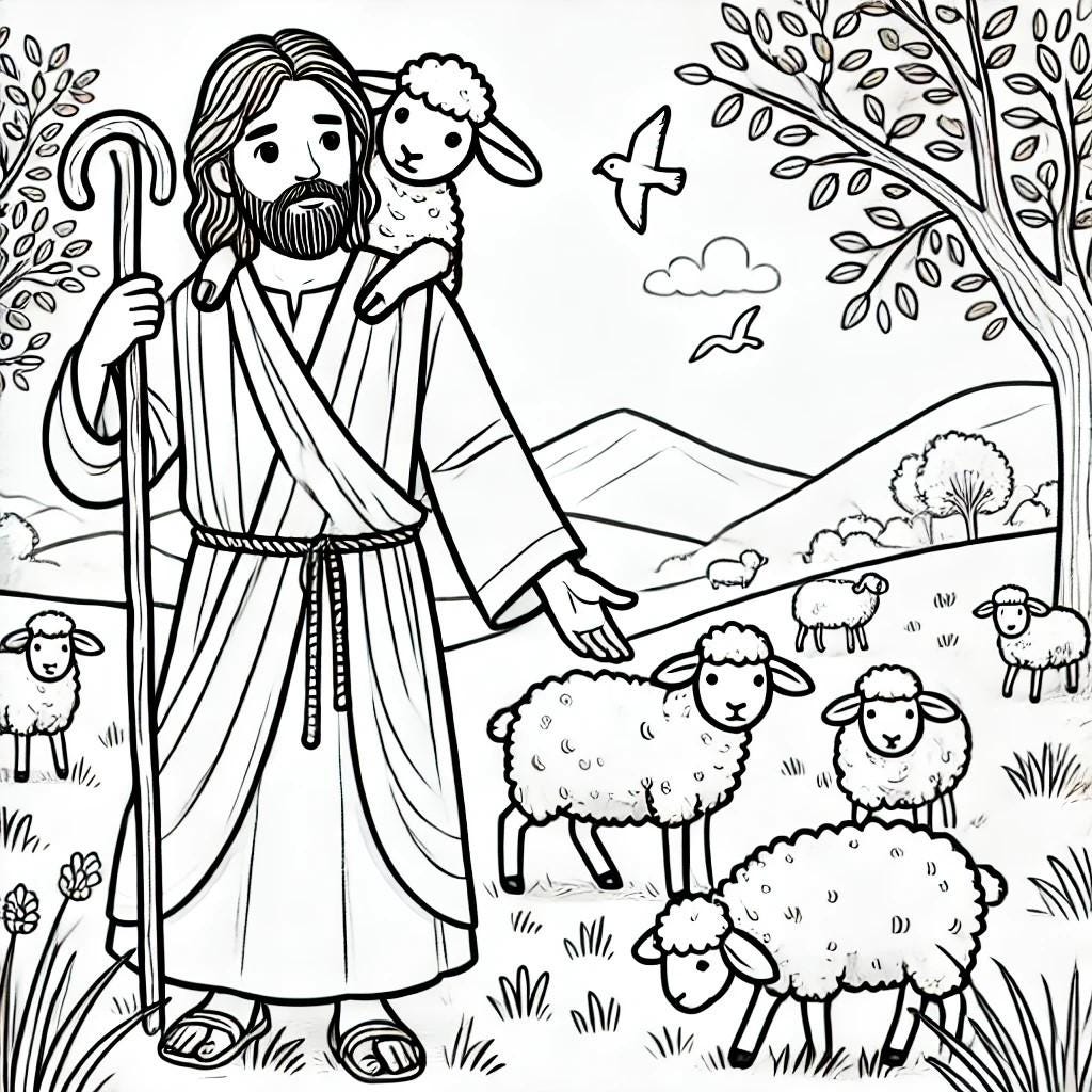 Good Shepherd Coloring Page – Jesus With Sheep Christian Bible ...