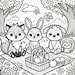 Woodland Animals Picnic Coloring Page: Fox, Bunny, Hedgehog (digital ...