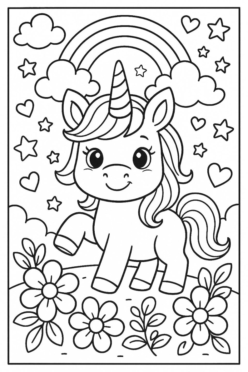 Magical Unicorn Coloring Page for Kids – Cute Rainbow Printable ...
