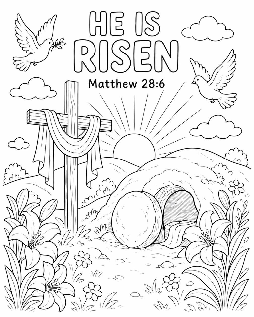 Christian Easter Coloring Page for Kids – He is Risen Printable ...