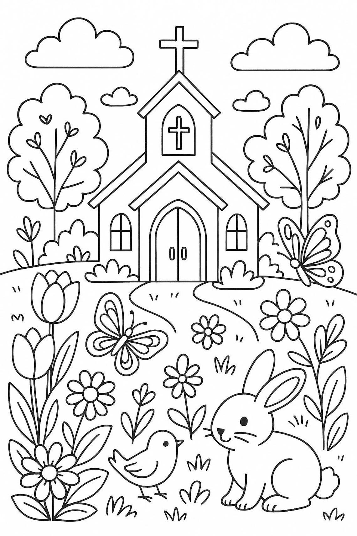 Spring Church Coloring Page: Sunday School Activity (PDF, JPG, PNG) - Etsy