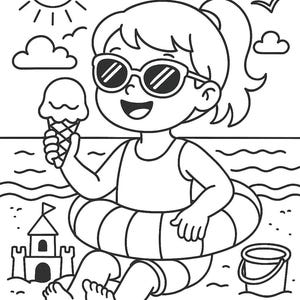 Summer Beach Coloring Page for Kids – Fun Printable Activity With Ice ...
