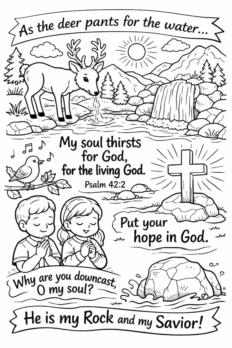 Psalm 42 Coloring Page for Kids – Christian Coloring Sheet, Bible Verse ...