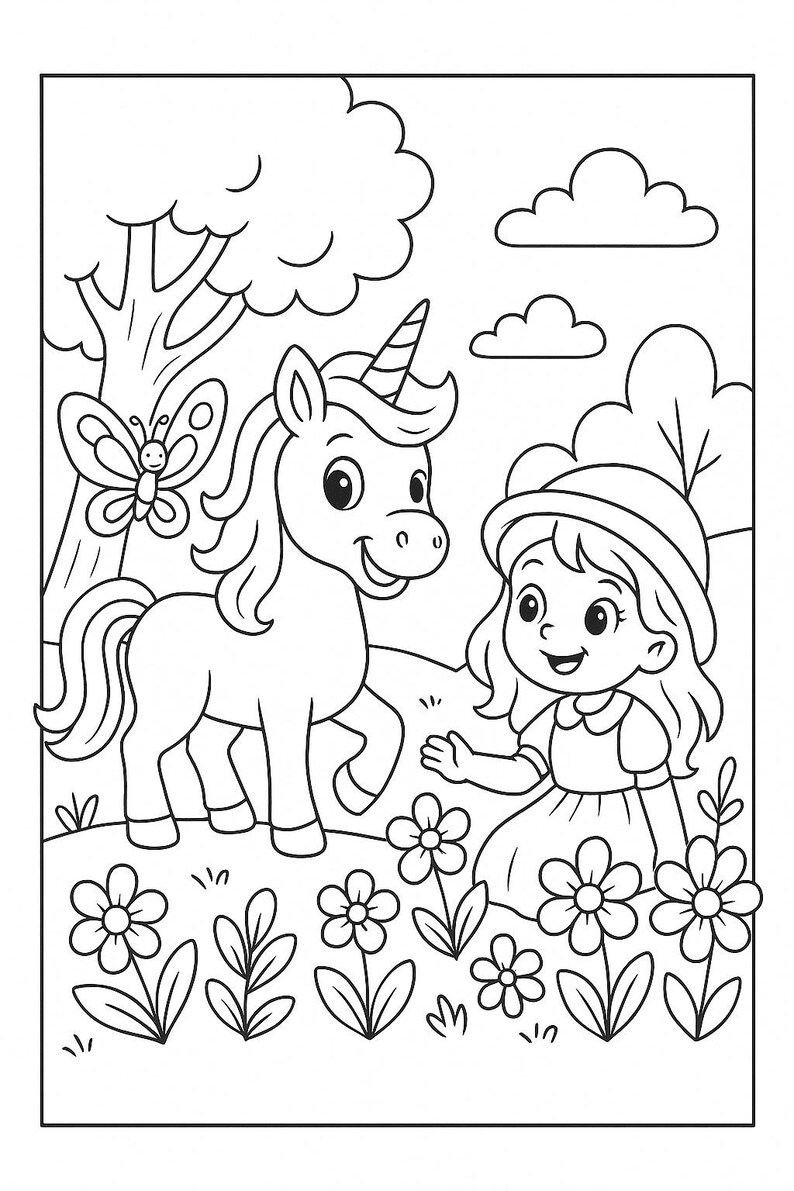 Unicorn Coloring Page for Kids | Cute Girl and Unicorn Printable | Fun ...