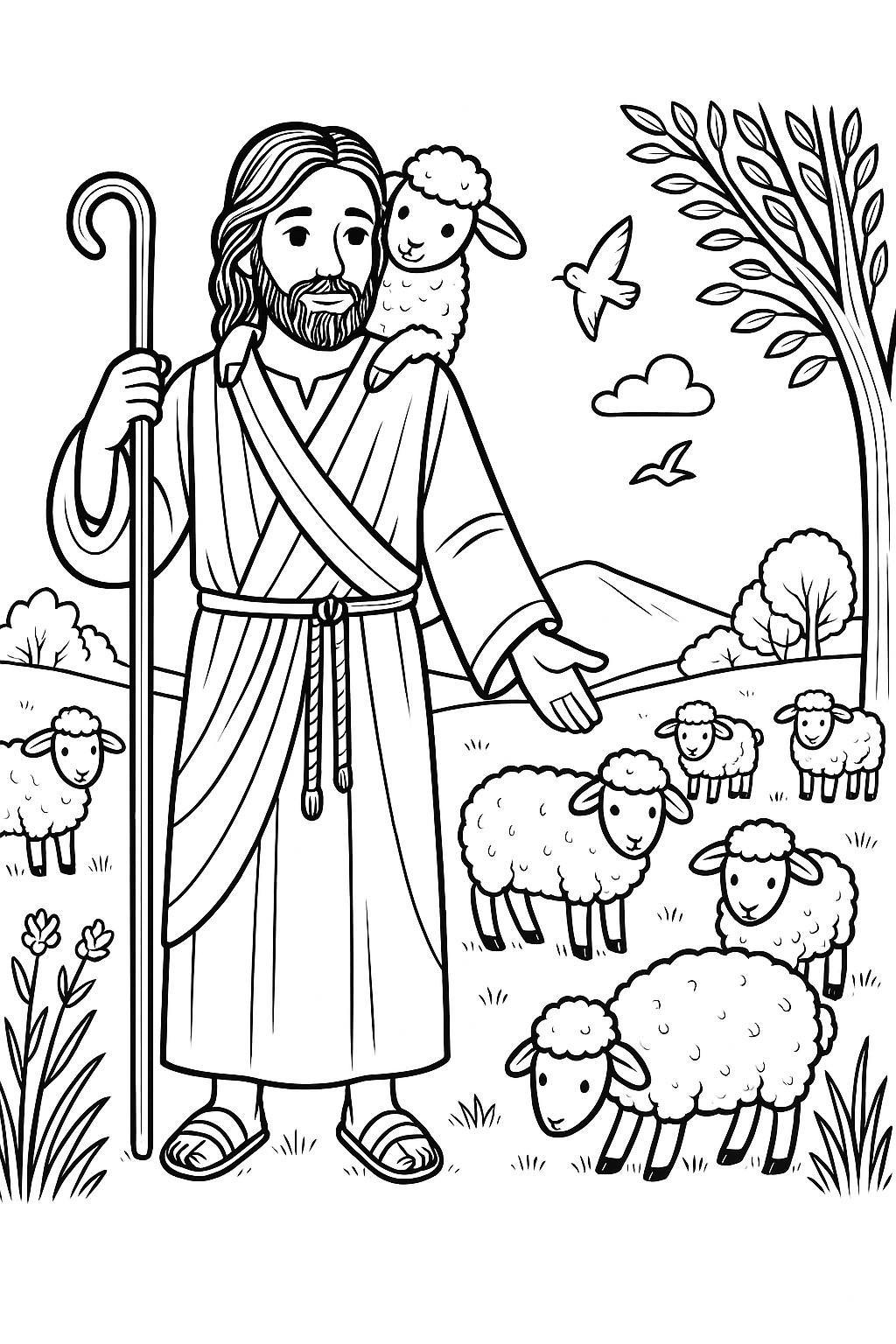 Good Shepherd Coloring Page – Jesus With Sheep Christian Bible ...