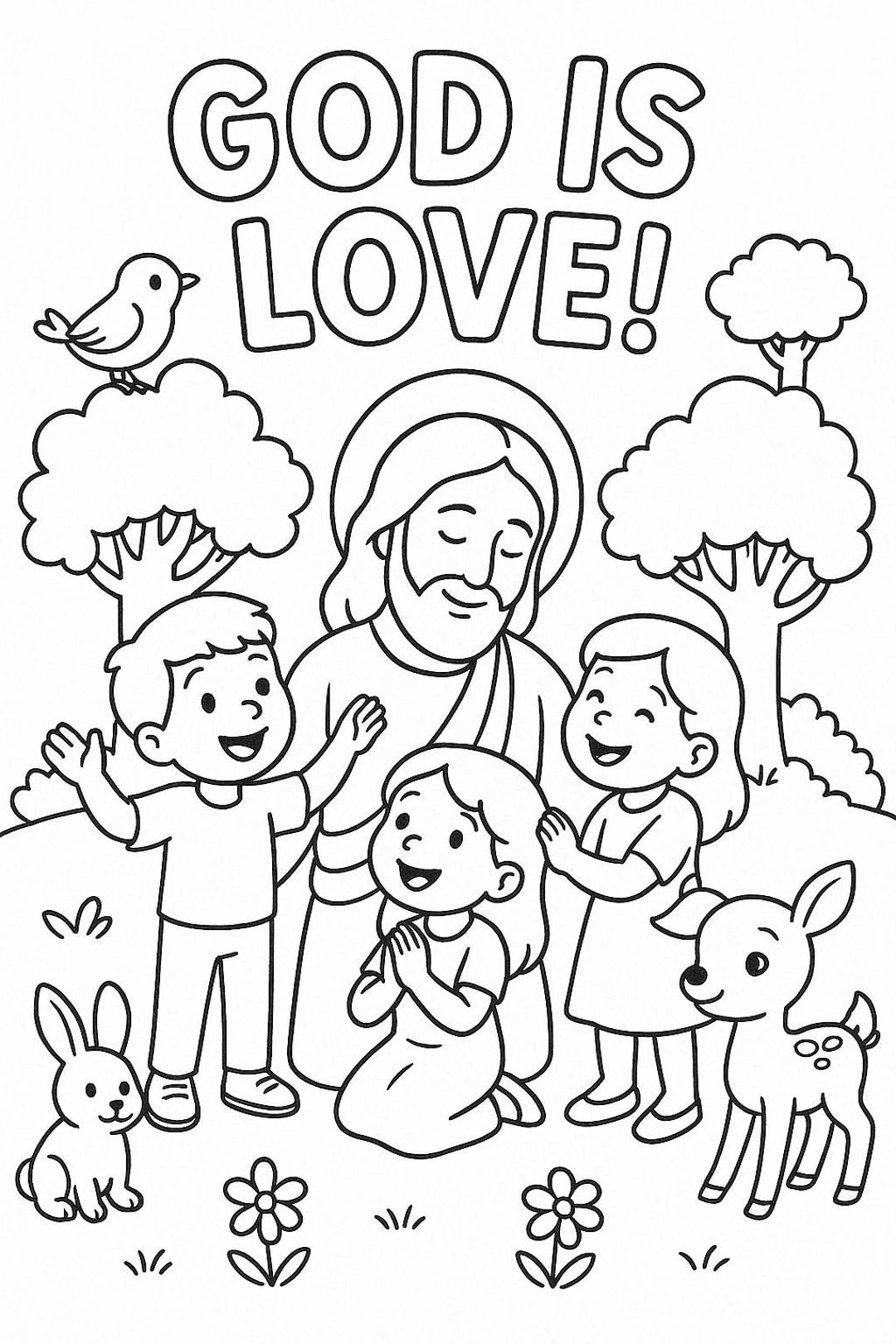 Jesus With Children Coloring Page | Christian Sunday School Activity ...