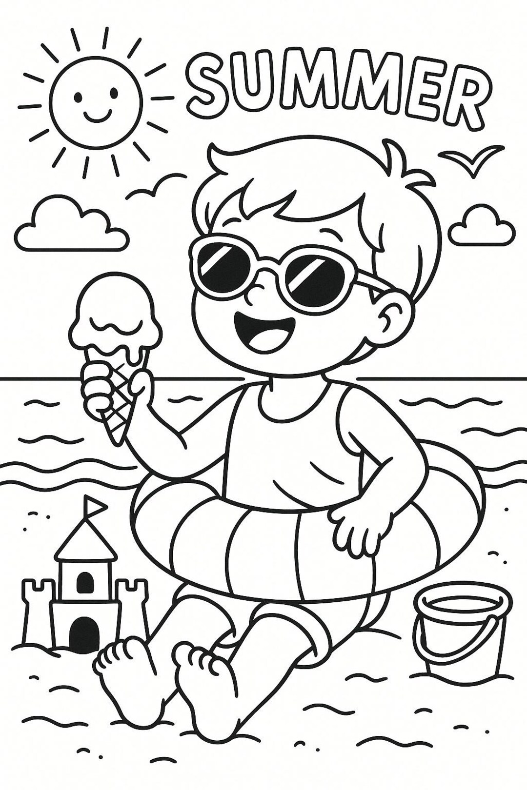 Summer Beach Coloring Page for Kids – Fun Printable Activity With Ice ...