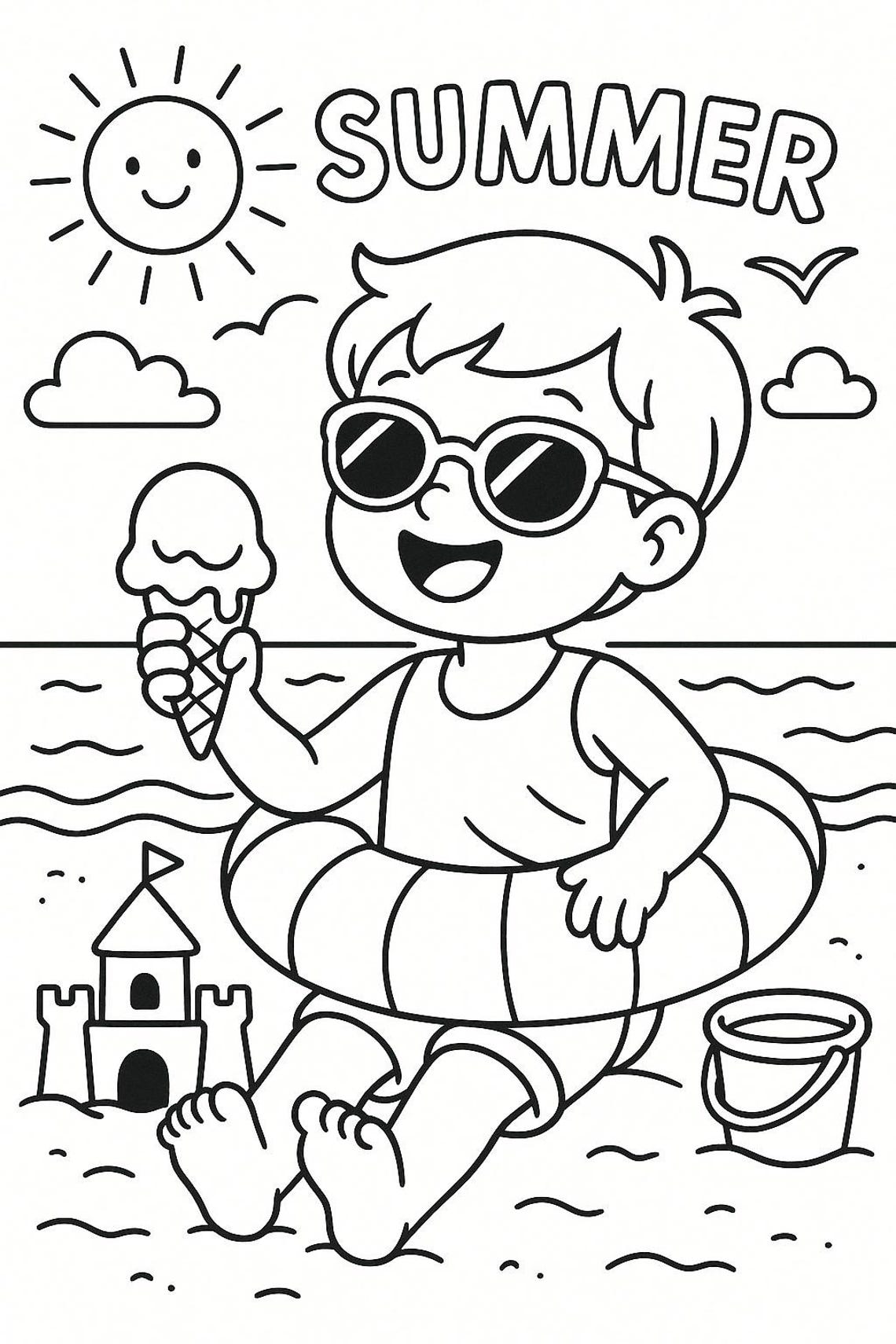 Summer Beach Coloring Page for Kids – Fun Printable Activity With Ice ...