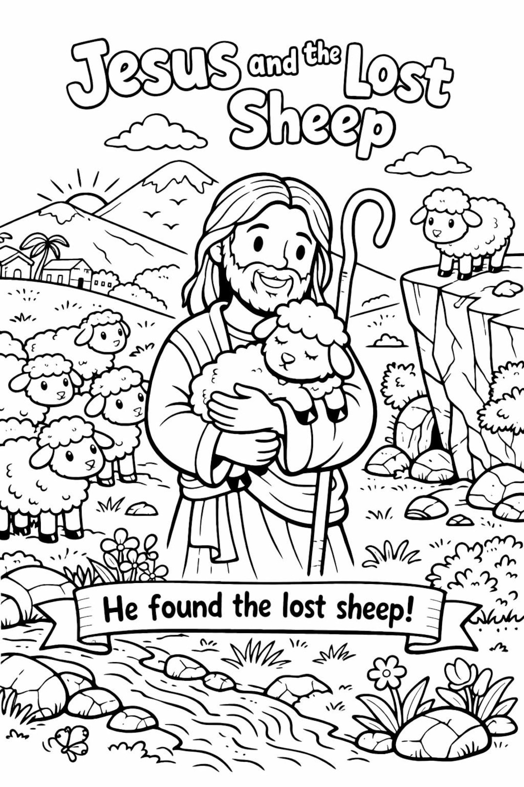 Jesus and the Lost Sheep Coloring Page for Kids | Bible Story Printable ...