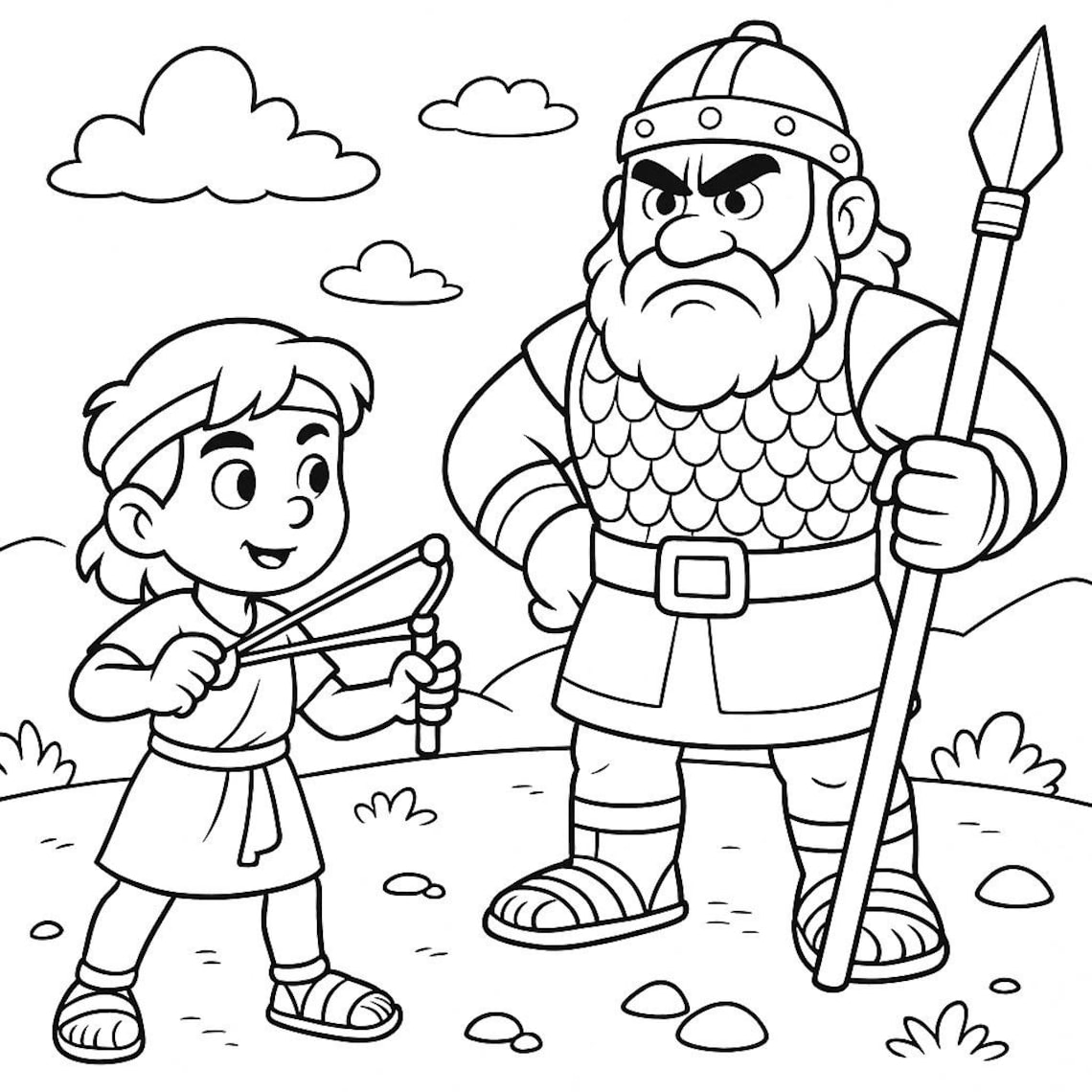 David and Goliath Coloring Page: Christian Kids Activity (PDF, JPG, PNG) - Etsy