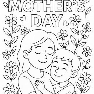 Mother's Day Coloring Page: Mom and Son Hug (PDF, JPG, PNG) - Etsy