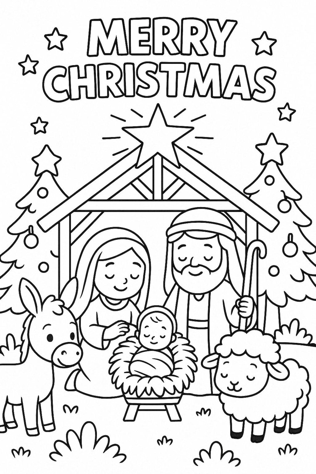 Nativity Scene Coloring Page: Christmas Bible Lesson (instant Download ...