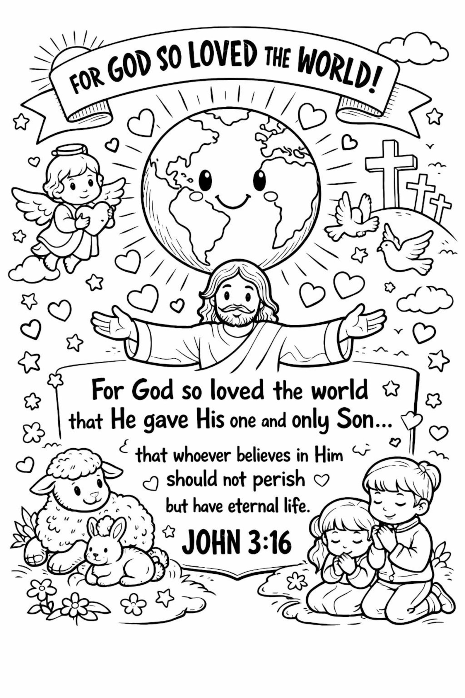 John 3:16 Coloring Page for Kids | Christian Bible Verse Printable ...