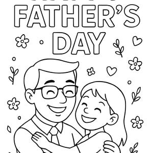 Father's Day Coloring Page | Dad and Daughter Hug | Printable Father's ...