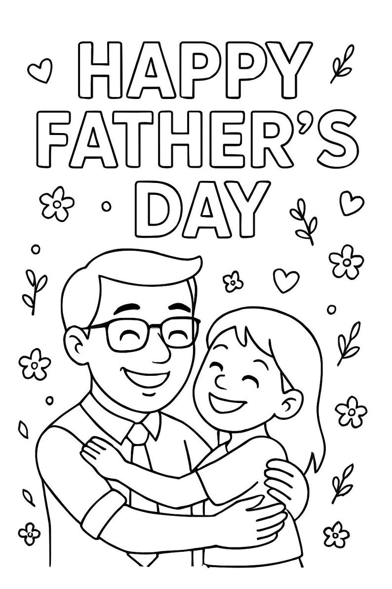 Father's Day Coloring Page | Dad and Daughter Hug | Printable Father's ...