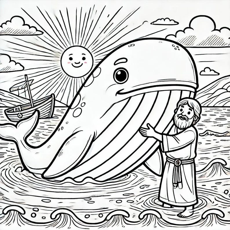 Jonah and the Whale Coloring Page – Christian Bible Story Printable for ...