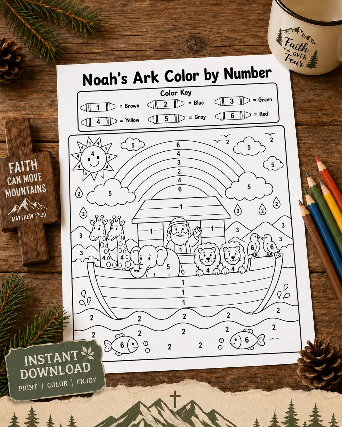 Noah’s Ark Color by Number Printable, Bible Story Coloring Page for ...