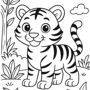 Tiger Coloring Page for Kids: Jungle Animal Printable (digital Download ...