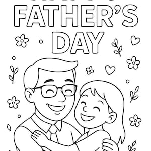Father's Day Coloring Page | Dad and Daughter Hug | Printable Father's ...