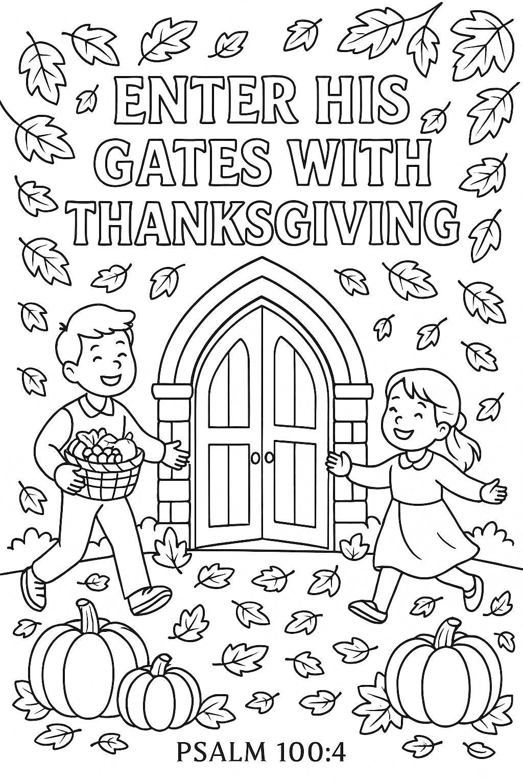Enter His Gates With Thanksgiving Coloring Page | Psalm 100:4 Christian ...