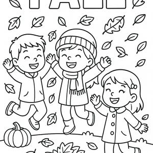 Fall Coloring Page for Kids – Autumn Leaves and Pumpkins Printable ...