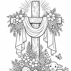 Happy Easter Cross Coloring Page for Kids | Christian Easter Printable ...