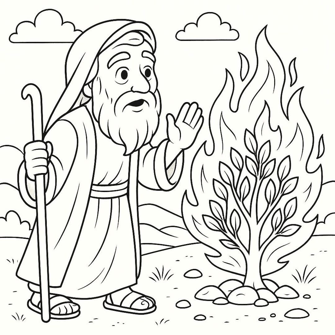 Moses and the Burning Bush Coloring Page for Kids – Bible Story ...