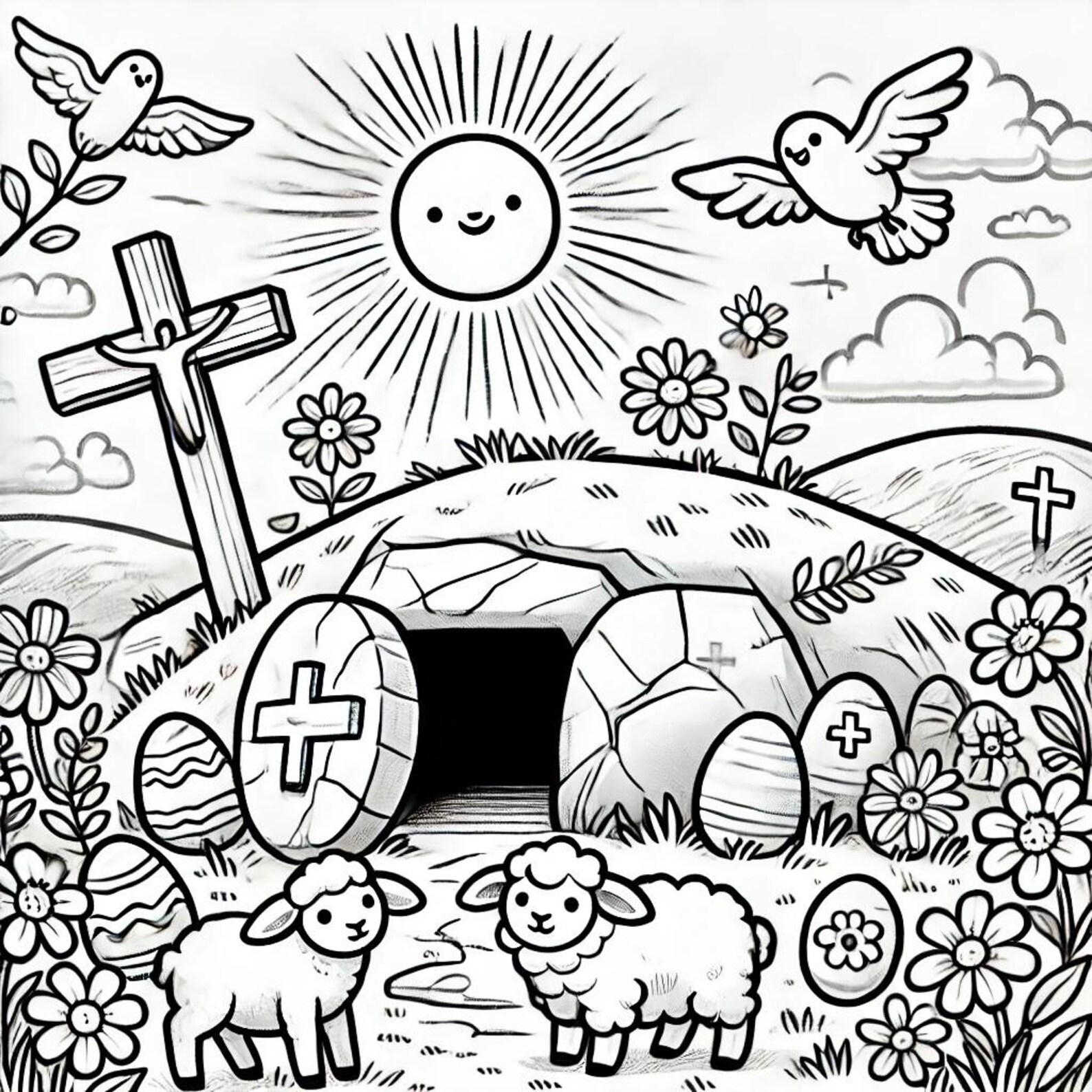 Easter Resurrection Coloring Page – Empty Tomb Christian Bible ...