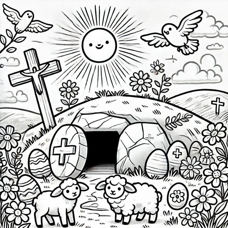 Easter Coloring Page - Empty Tomb - Christian Coloring Sheet for Kids ...