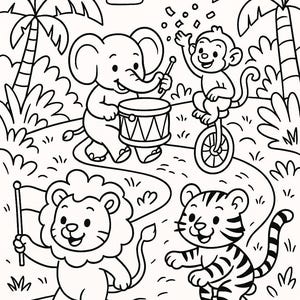 Jungle Animal Parade Coloring Page: Safari Adventure (printable) - Etsy