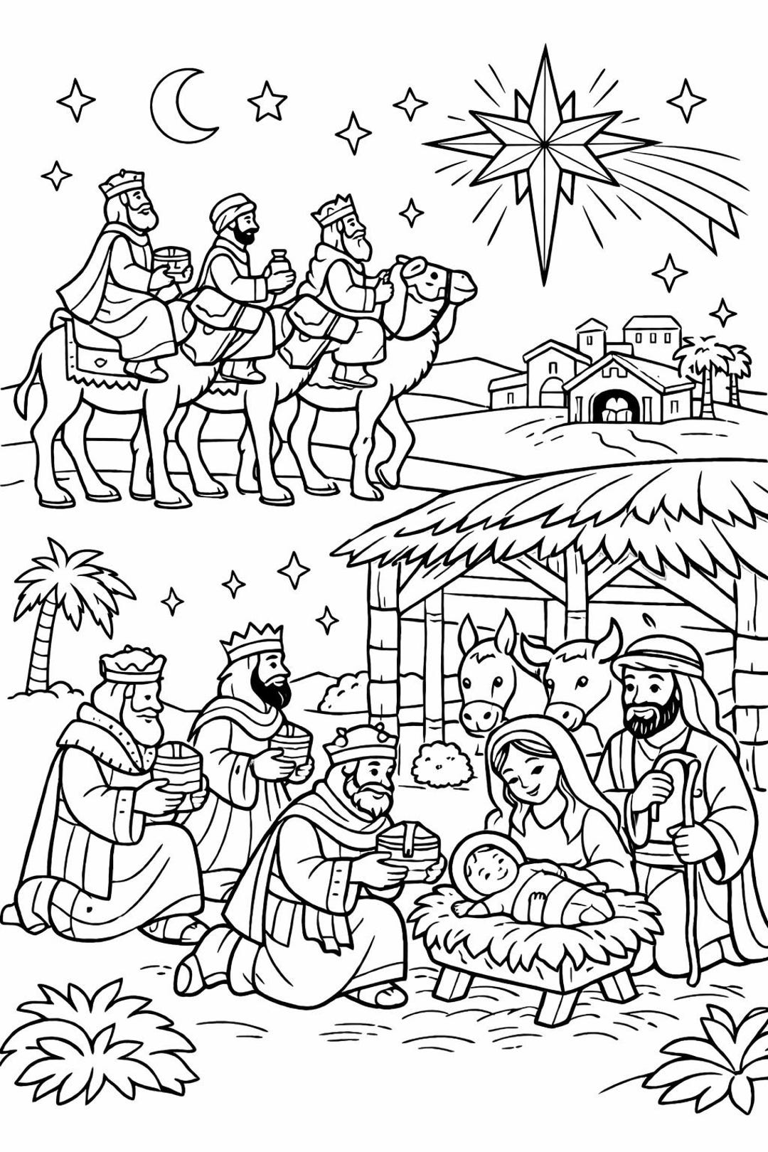 The Three Wise Men Coloring Page for Kids | Nativity Bible Coloring ...
