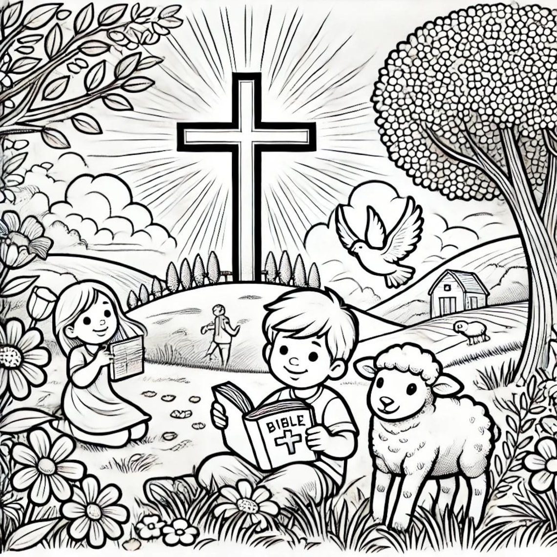 Cross Coloring Page for Kids – Christian Bible Printable With Children ...