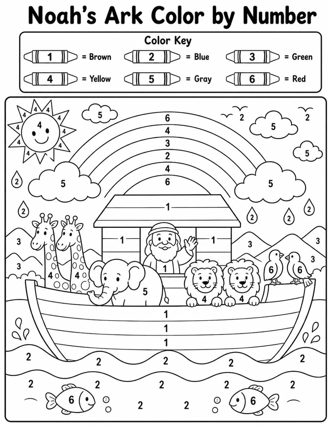 Noah’s Ark Color by Number Printable, Bible Story Coloring Page for ...