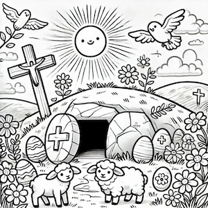 Easter Resurrection Coloring Page – Empty Tomb Christian Bible ...