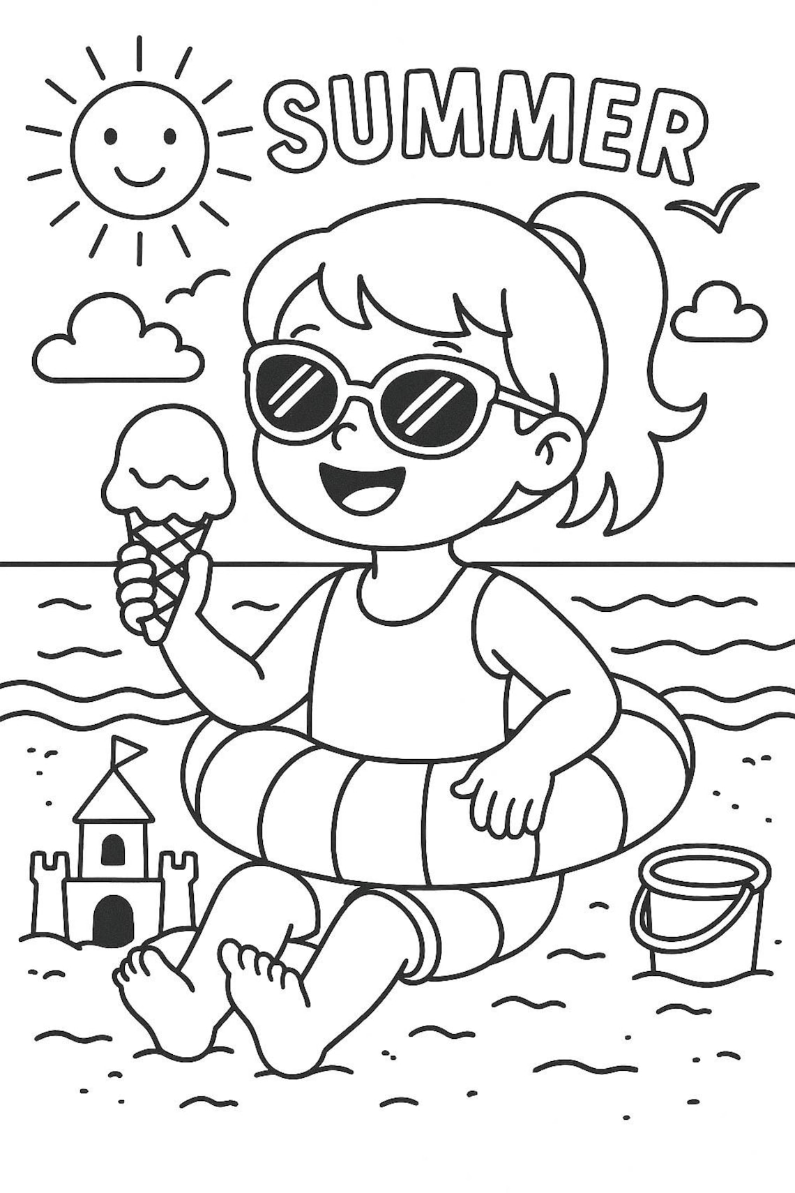 Summer Beach Coloring Page for Kids – Fun Printable Activity With Ice ...