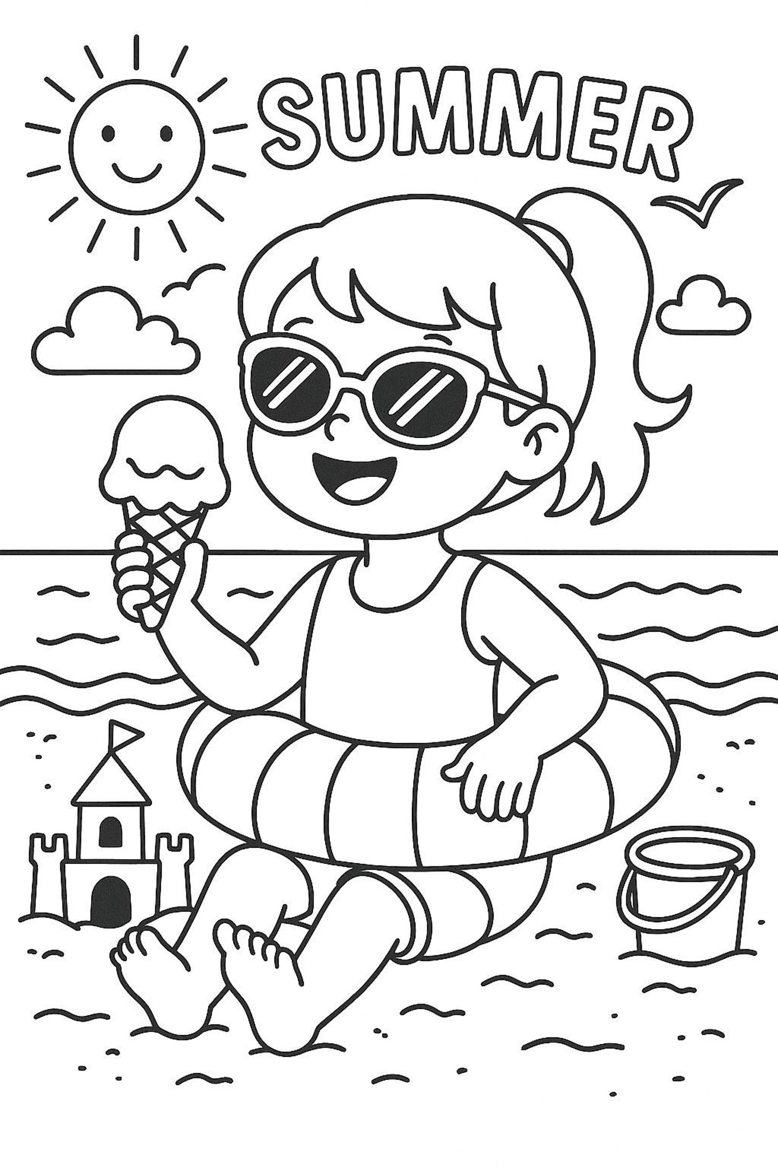 Summer Beach Coloring Page for Kids – Fun Printable Activity With Ice ...