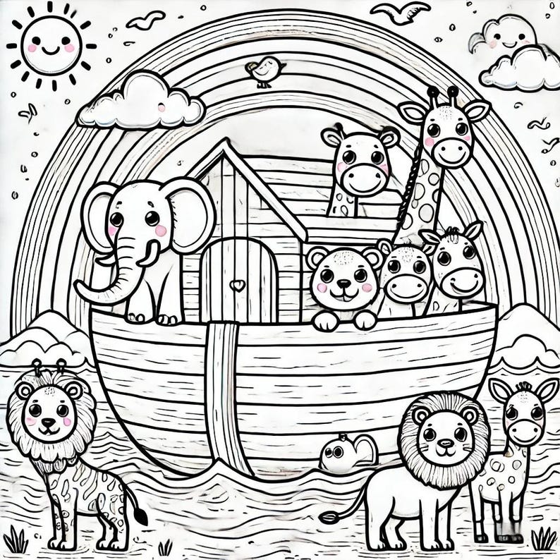 Noah’s Ark Coloring Page – Christian Bible Story Printable for Kids ...