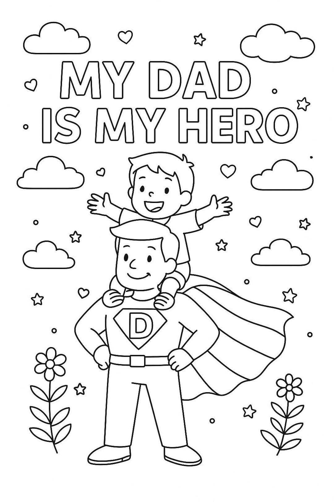 My Dad is My Hero Father's Day Coloring Page | Superhero Dad Kids ...