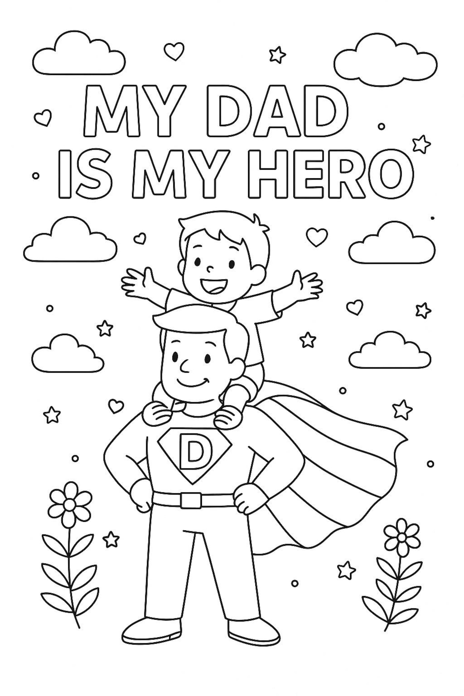 My Dad is My Hero Father's Day Coloring Page | Superhero Dad Kids ...