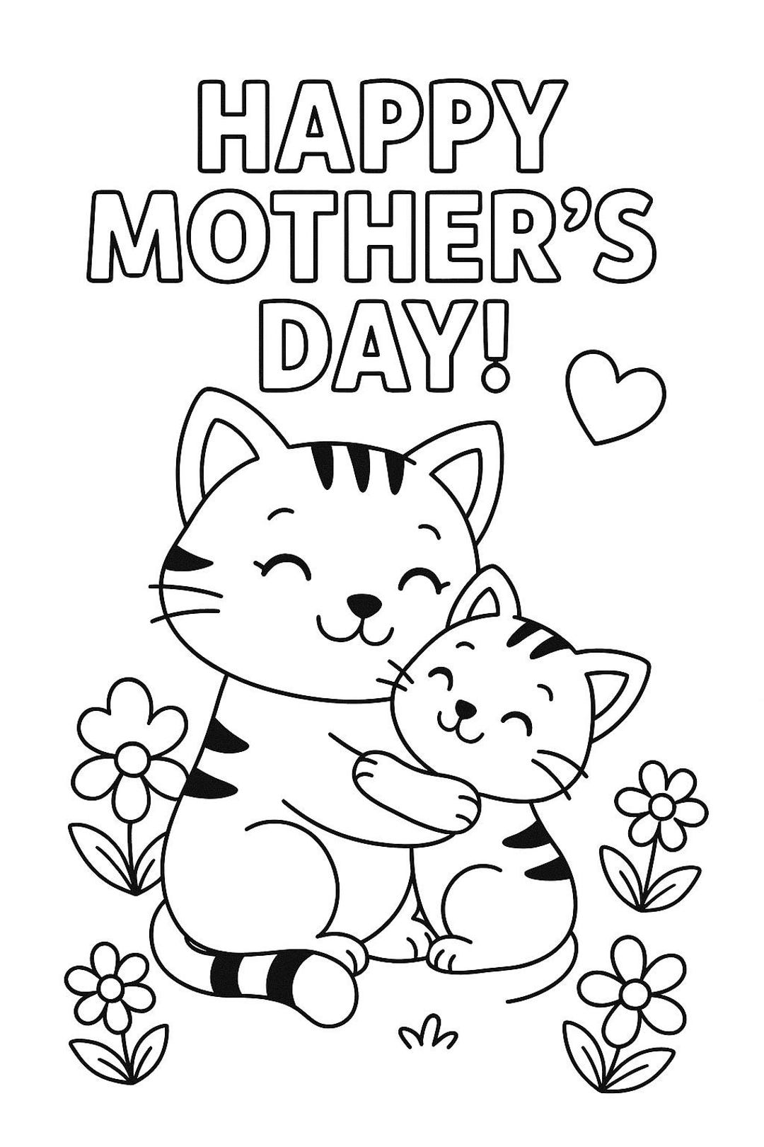 Mother’s Day Coloring Page – Cute Cat Printable for Kids, Holiday ...