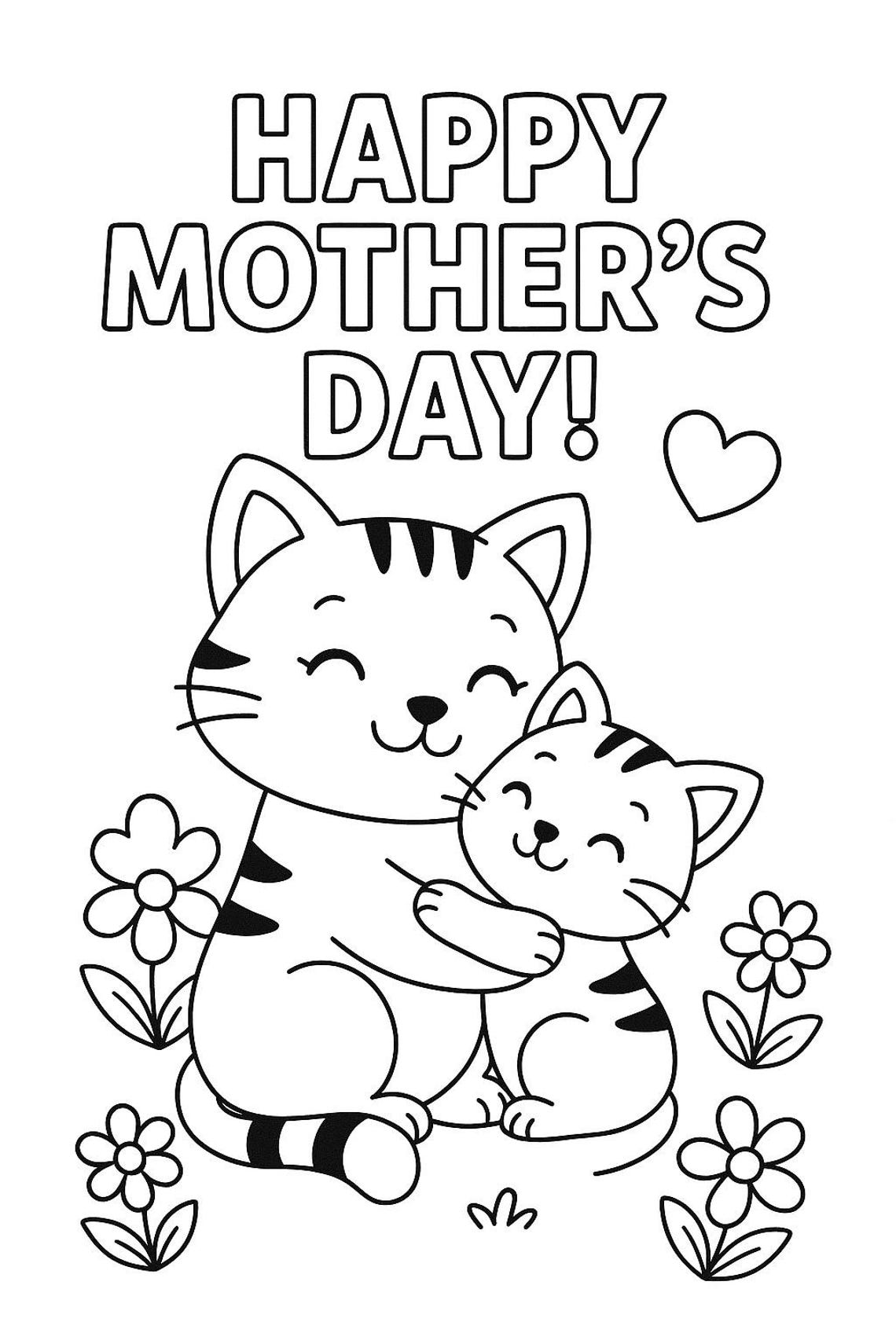 Mother's Day Cat Coloring Page: Mom & Kitten Hug (PDF Download) - Etsy
