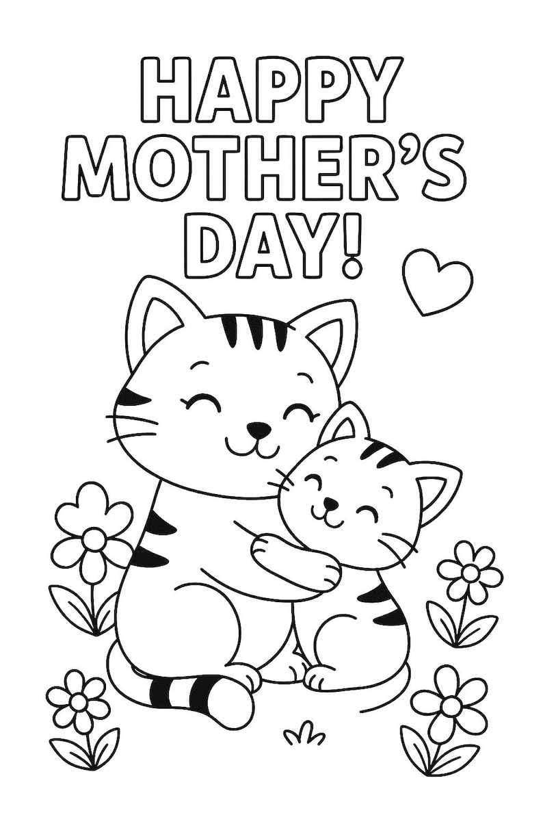 Mother's Day Cat Coloring Page: Mom & Kitten Hug (PDF Download) - Etsy