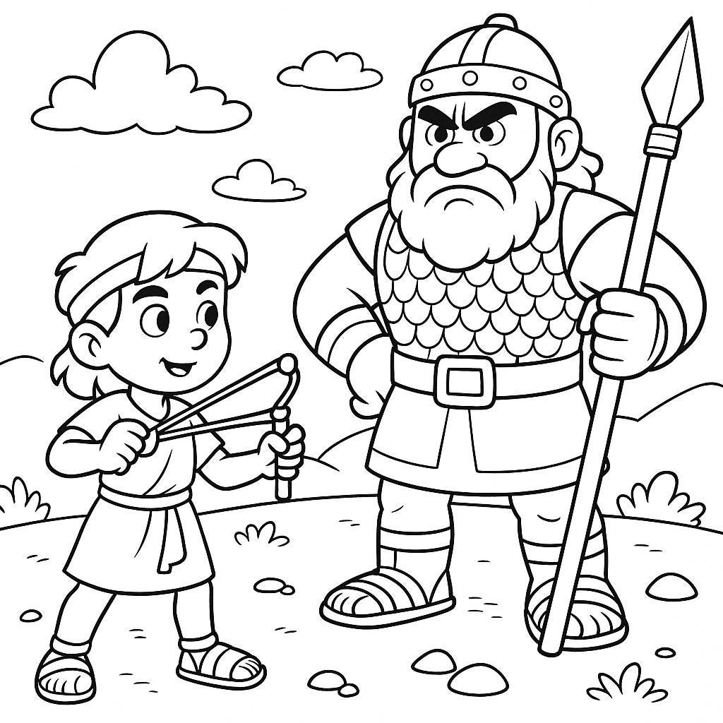 David and Goliath Coloring Page – Christian Bible Story Printable for Kids, Sunday School ...