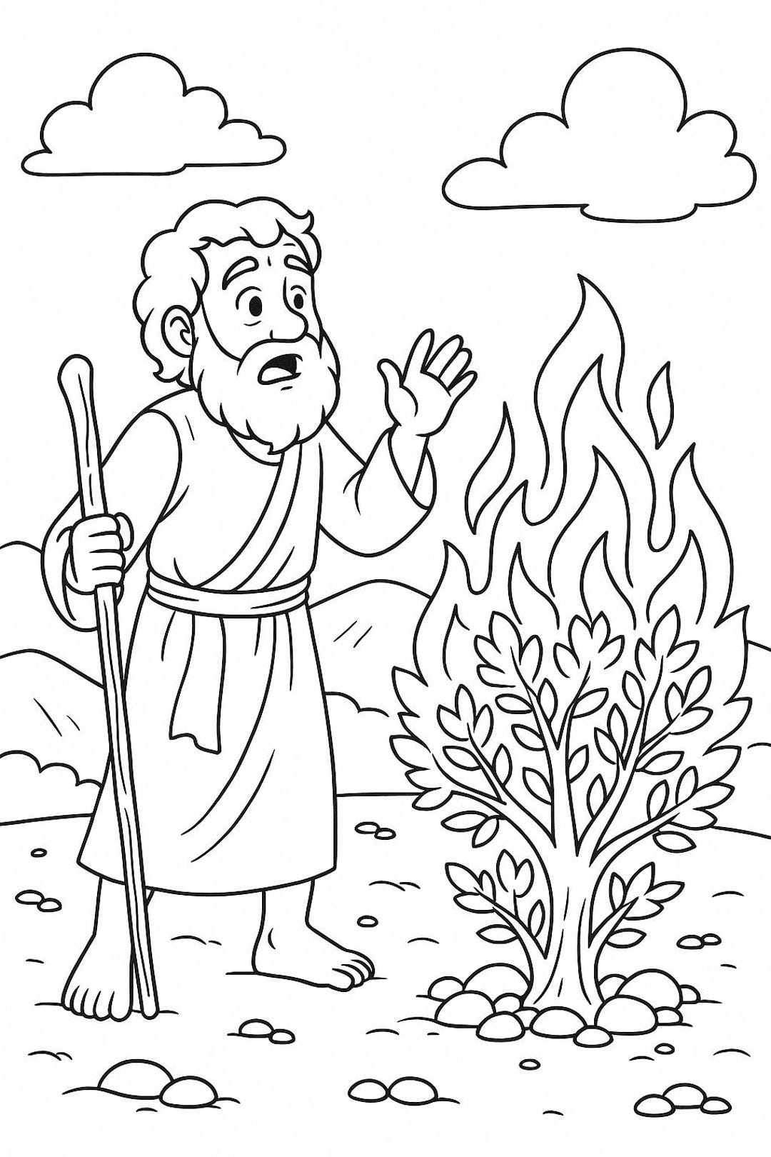 Moses and the Burning Bush Coloring Page: Sunday School Activity (PDF ...
