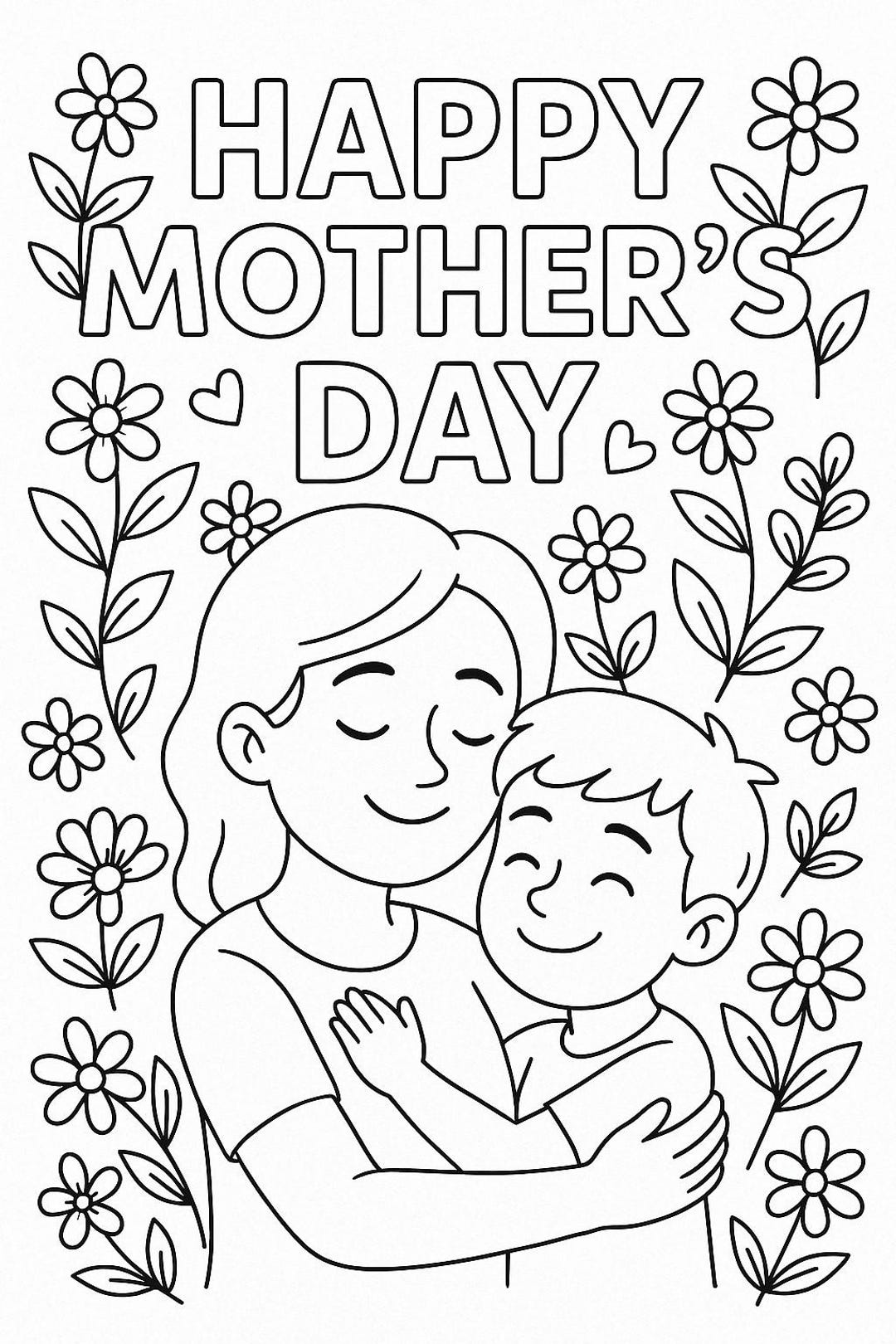 Mother's Day Coloring Page: Mom and Son Hug (PDF, JPG, PNG) - Etsy