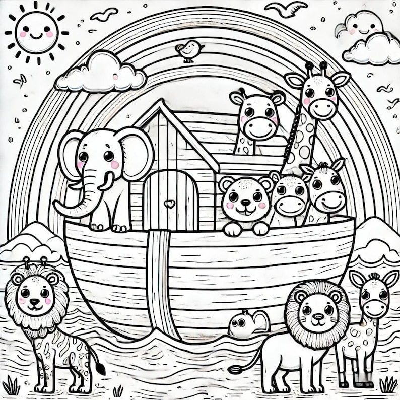 Noah’s Ark Coloring Page – Christian Bible Story Printable for Kids ...