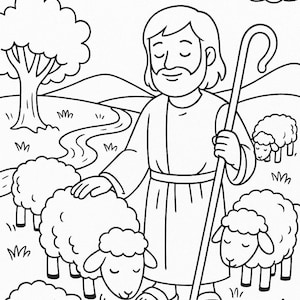 Good Shepherd Coloring Page – Jesus With Sheep Christian Bible ...