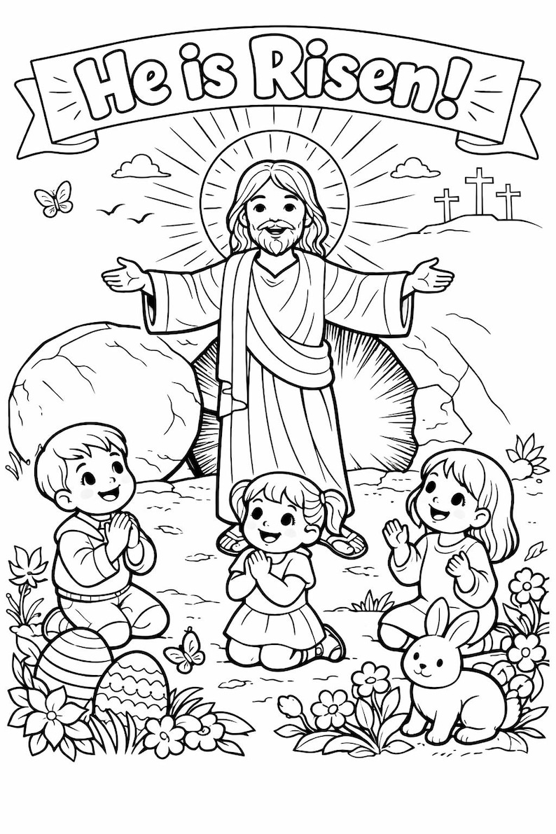 Christian Easter Coloring Page for Kids – He is Risen Printable ...