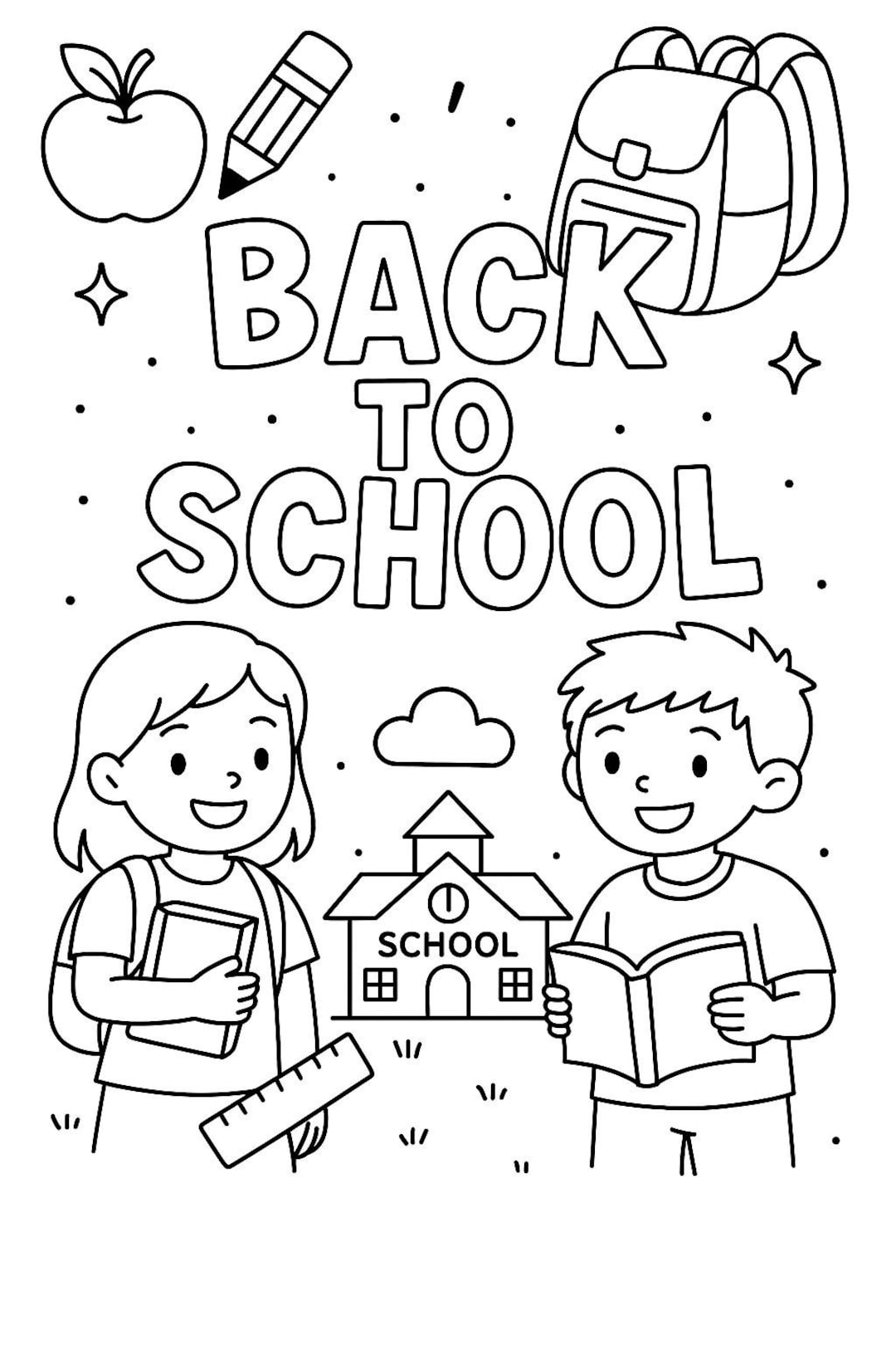 Back to School Coloring Page: First Day Activity, Fun Worksheet (PDF ...